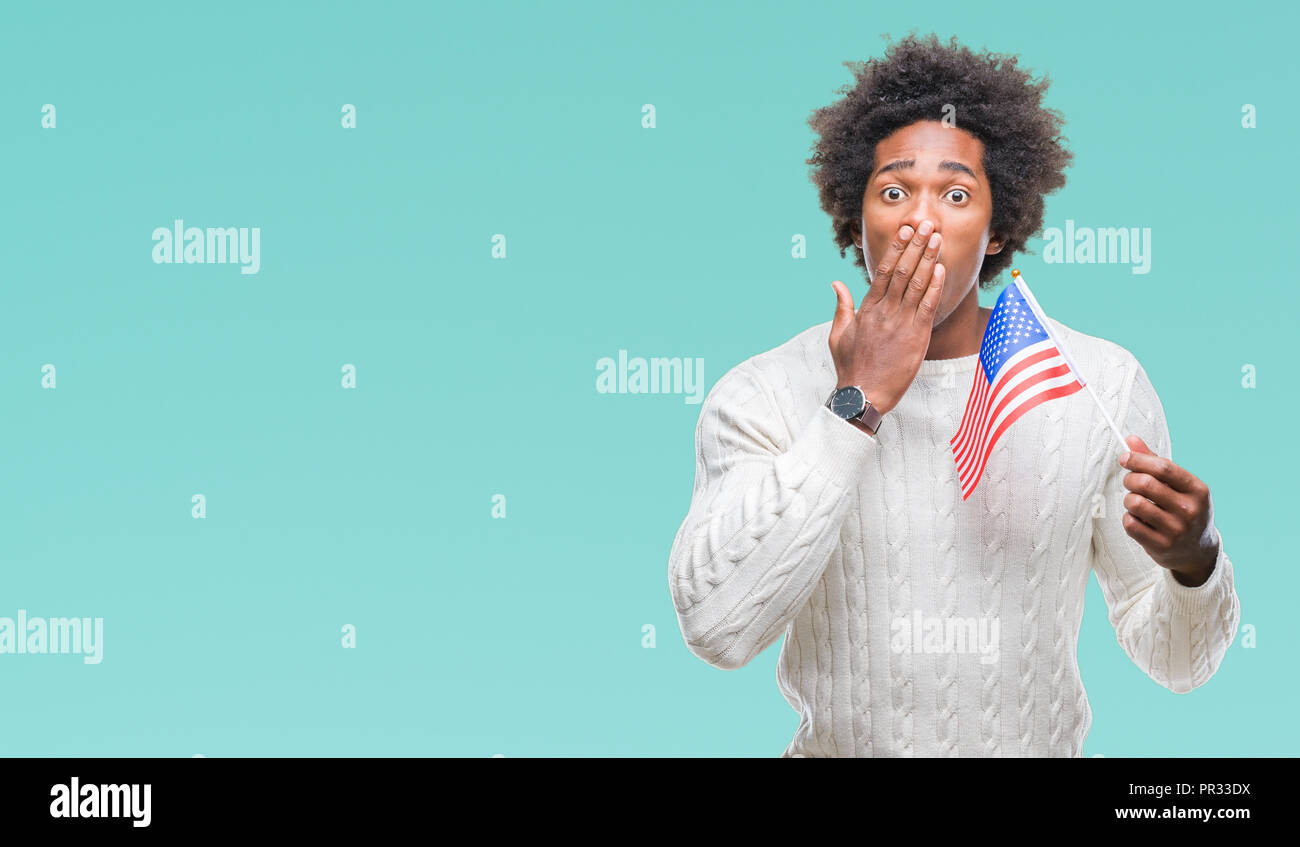 Afro american man flag of United States of America over isolated ...