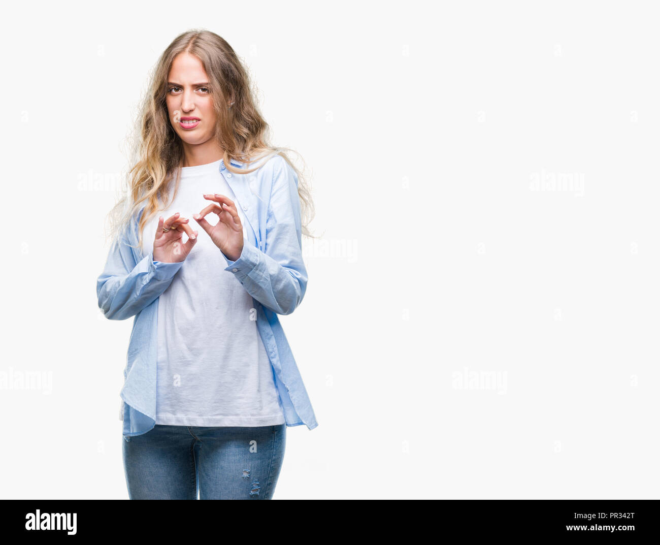 Beautiful Young Blonde Woman Over Isolated Background Disgusted