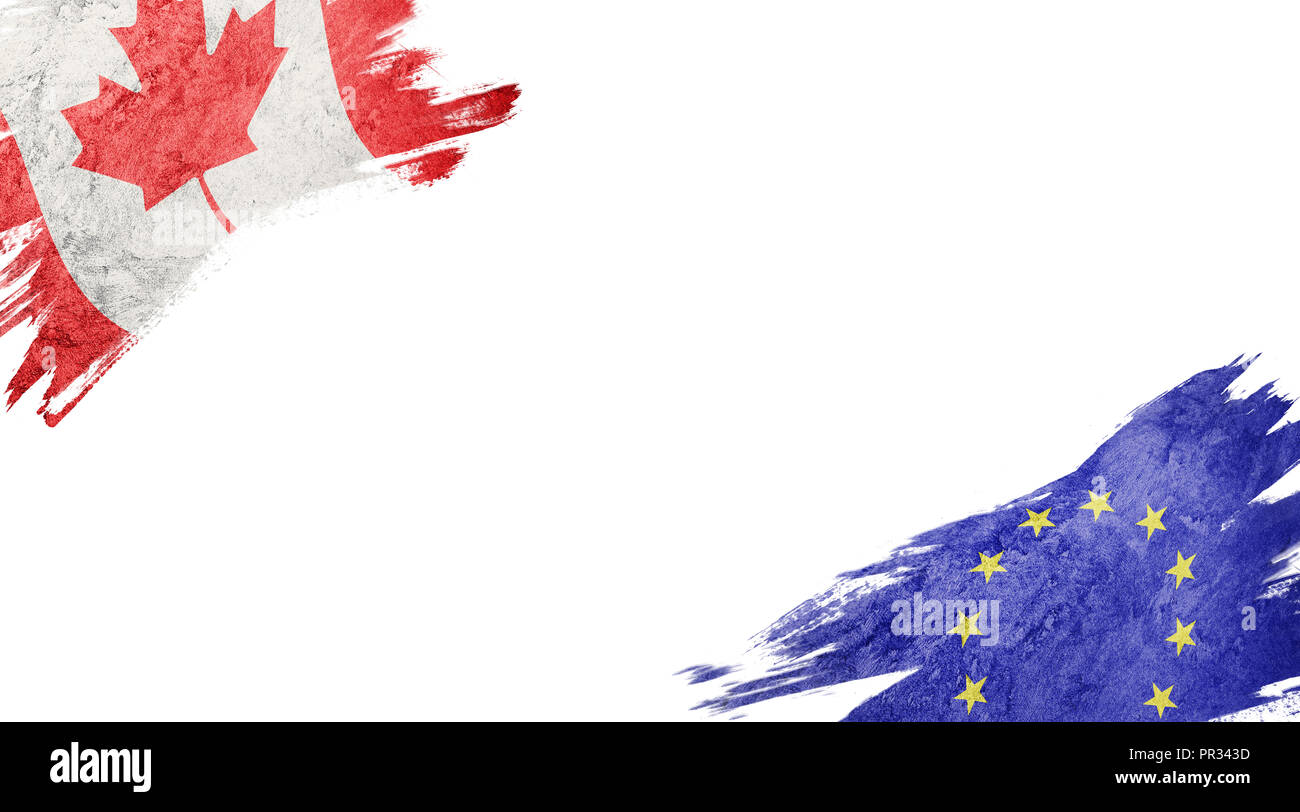 Flags of Canada and Europe Union on white background Stock Photo - Alamy