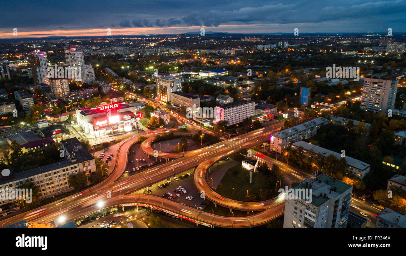 Khabarovsk street Leningrad, road junction, top view. taken by drone ...