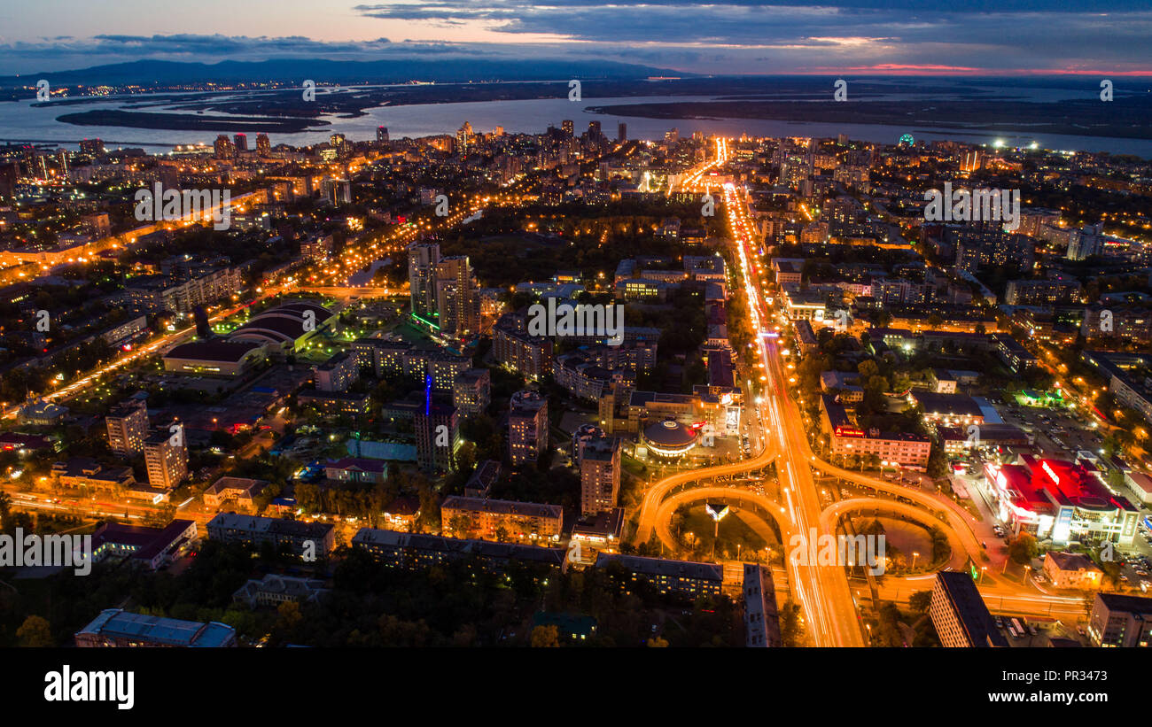 Khabarovsk street Leningrad, road junction, top view. taken by drone ...