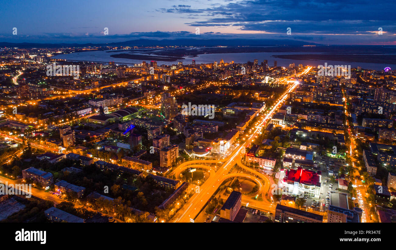 Khabarovsk street Leningrad, road junction, top view. taken by drone ...