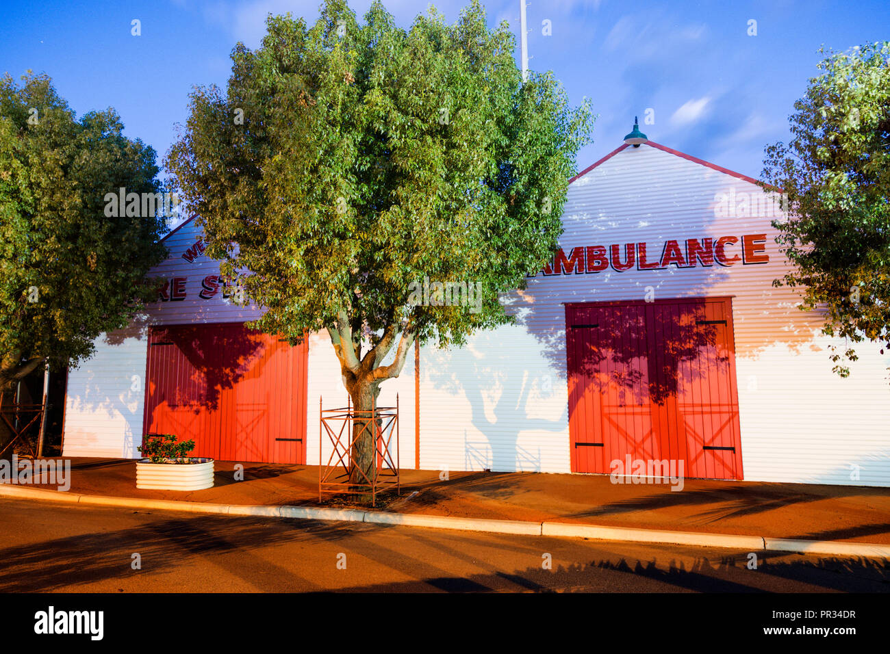 Colourful facades of fire station on Westonia's main street, Wolfram ...