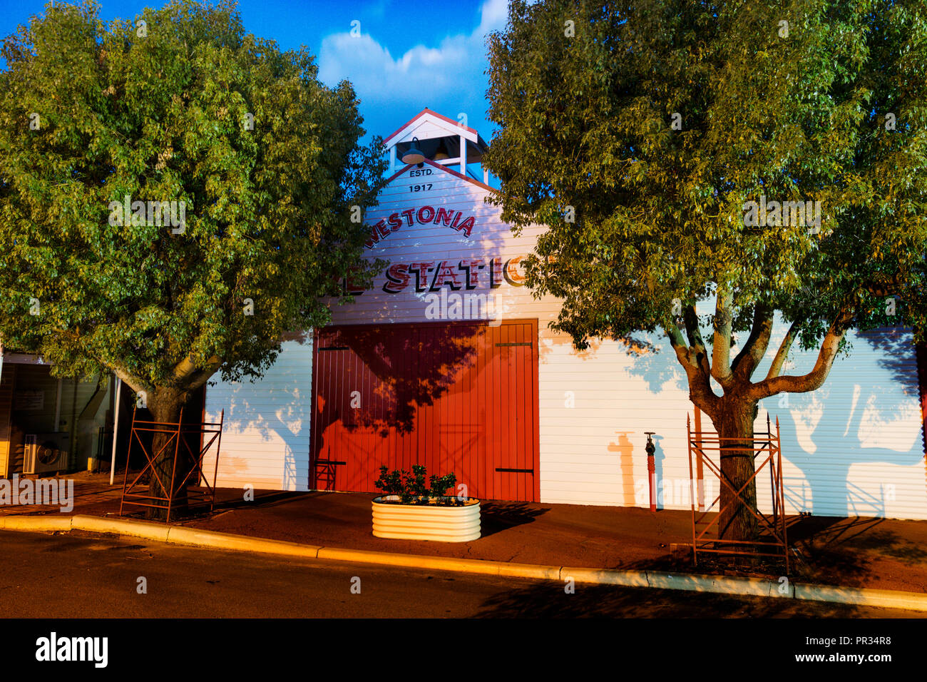Colourful facades of fire station on Westonia's main street, Wolfram ...
