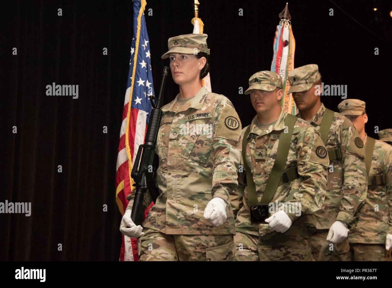Soldiers act as color guard at the deployment ceremony for the 152nd ...
