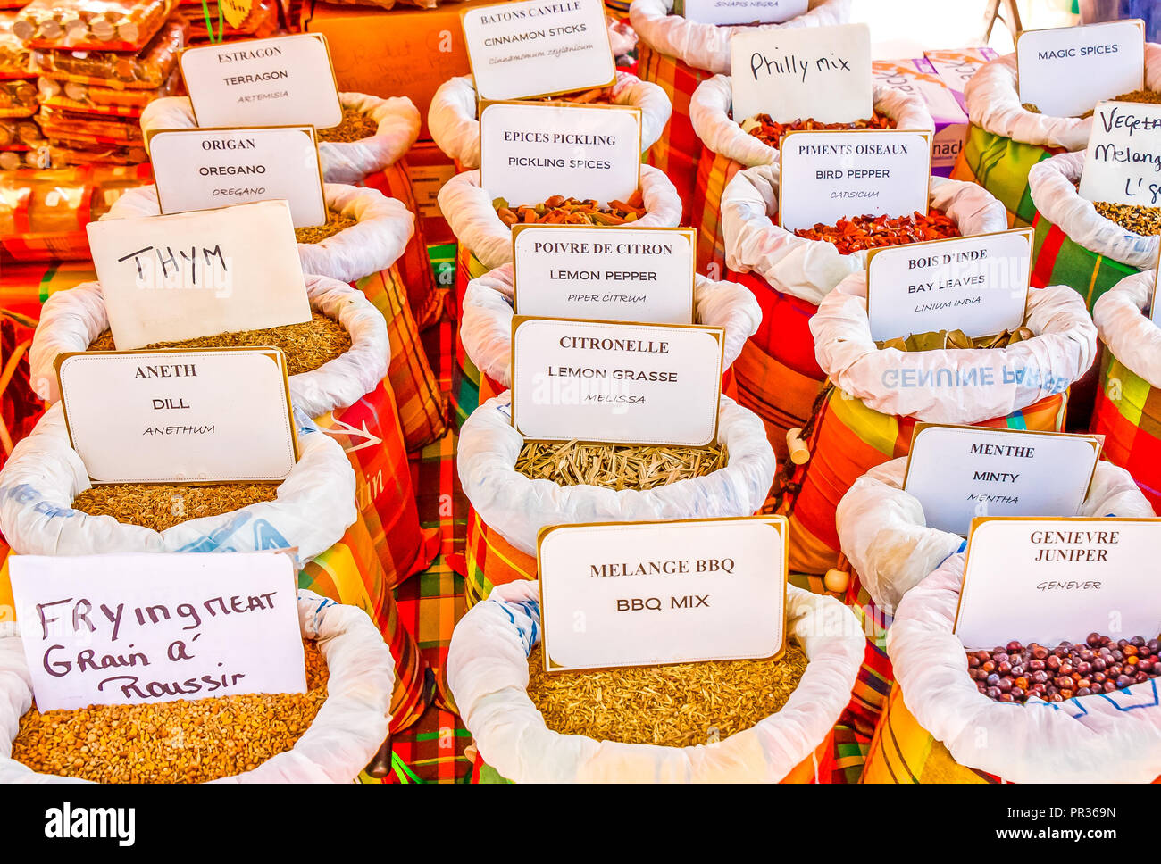 Many labeled spices in an outdoor market Stock Photo - Alamy