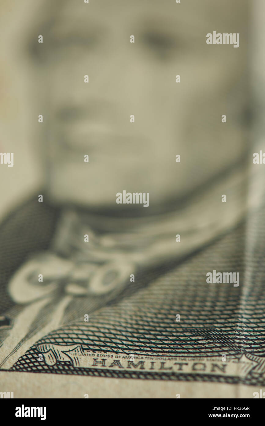 Name of Hamilton president close up view on dollar banknote Stock Photo ...