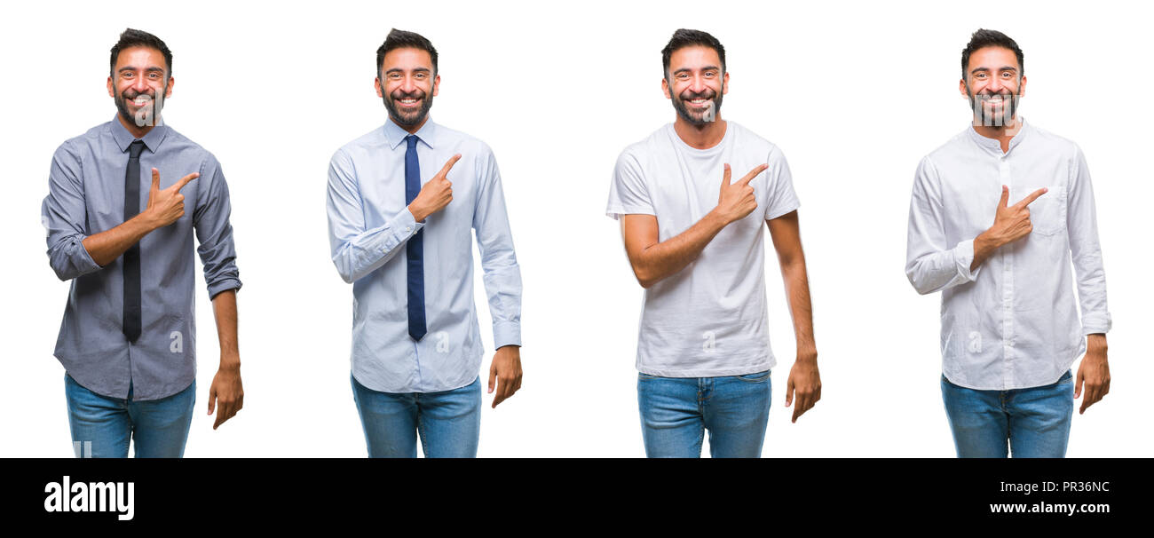 Collage of young man wearing casual look over white isolated backgroud ...