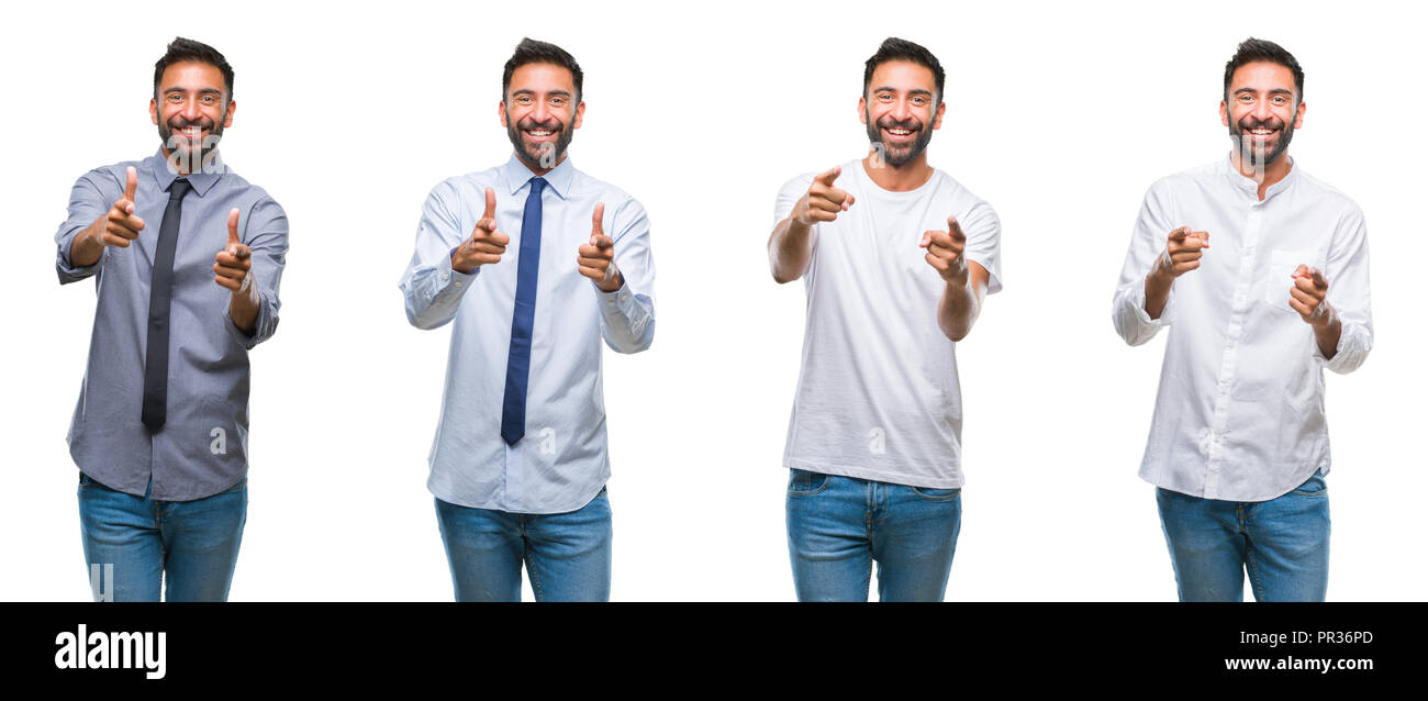 Collage of young man wearing casual look over white isolated backgroud ...