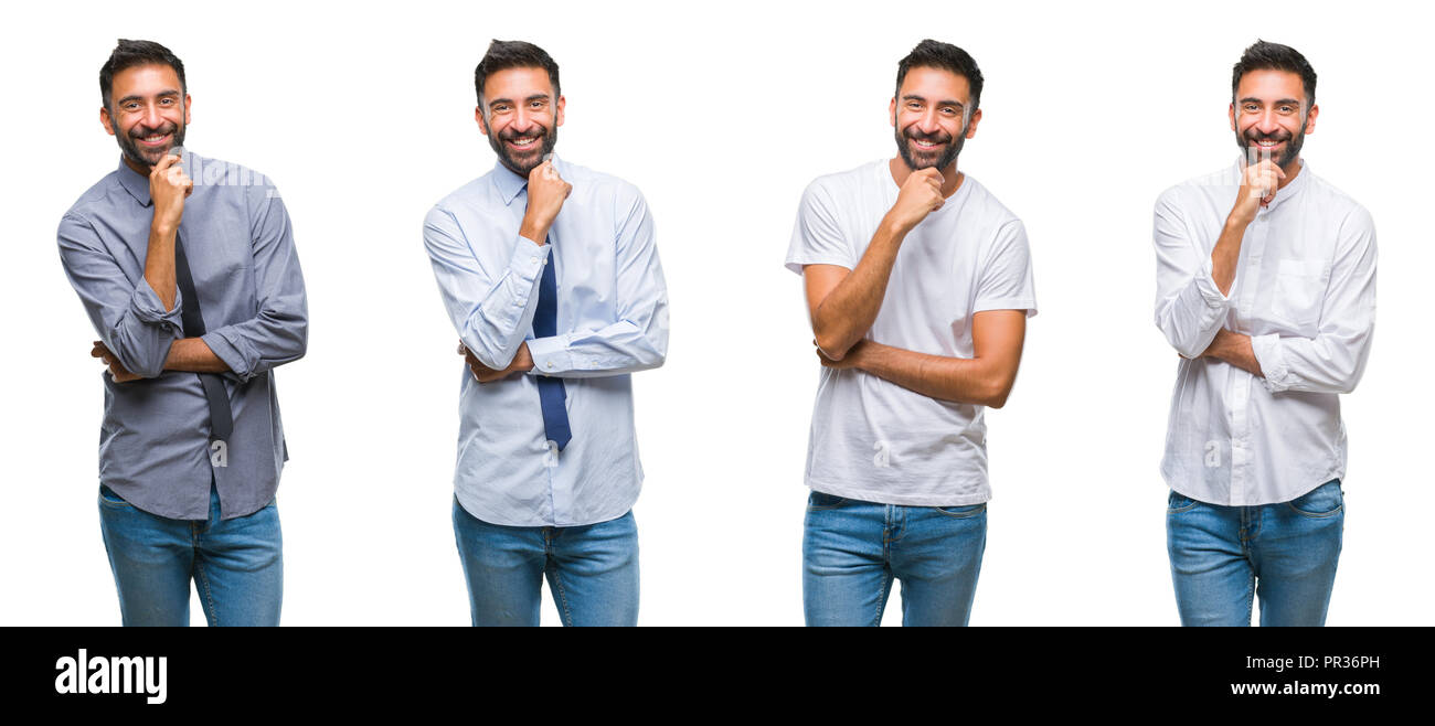 Collage of young man wearing casual look over white isolated backgroud ...