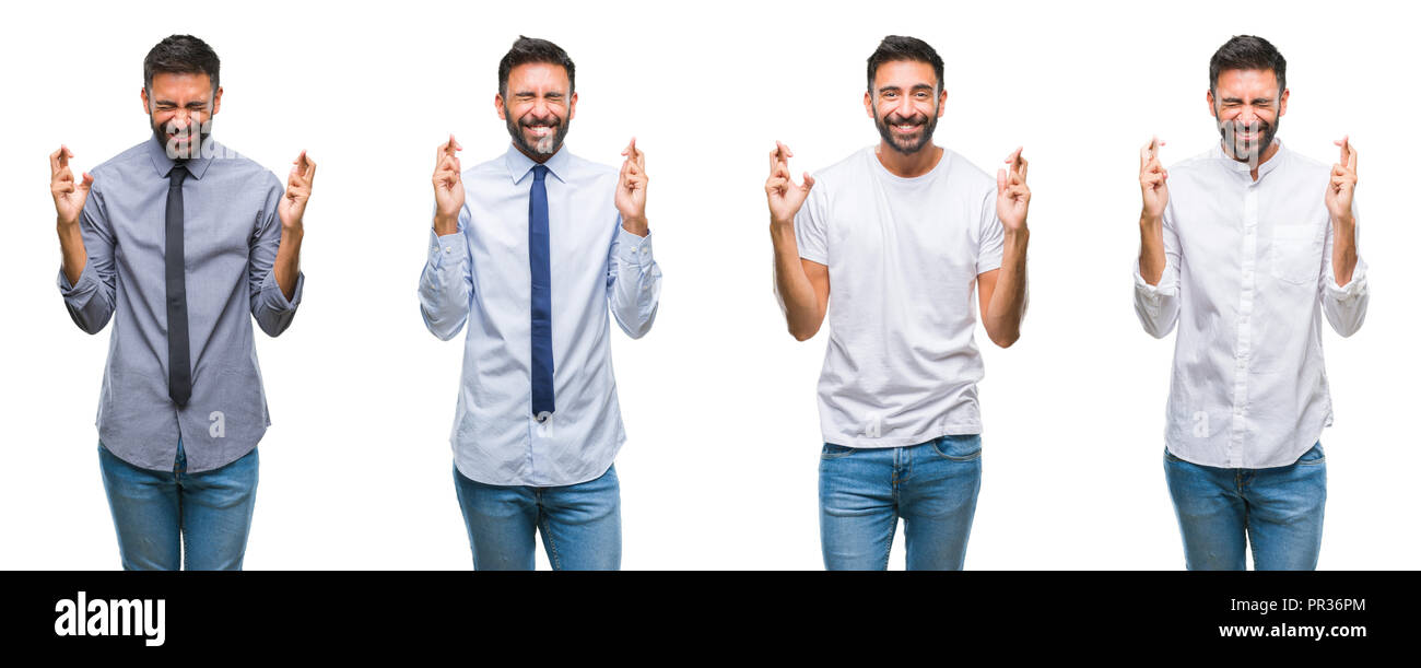 Collage of young man wearing casual look over white isolated backgroud ...