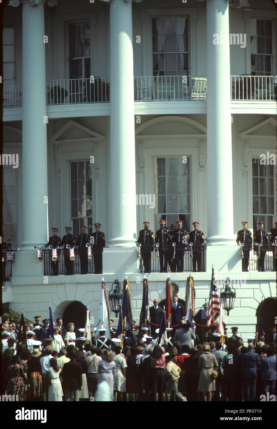 President Ronald Reagan at a White House arrival ceremony in April 1982 ...