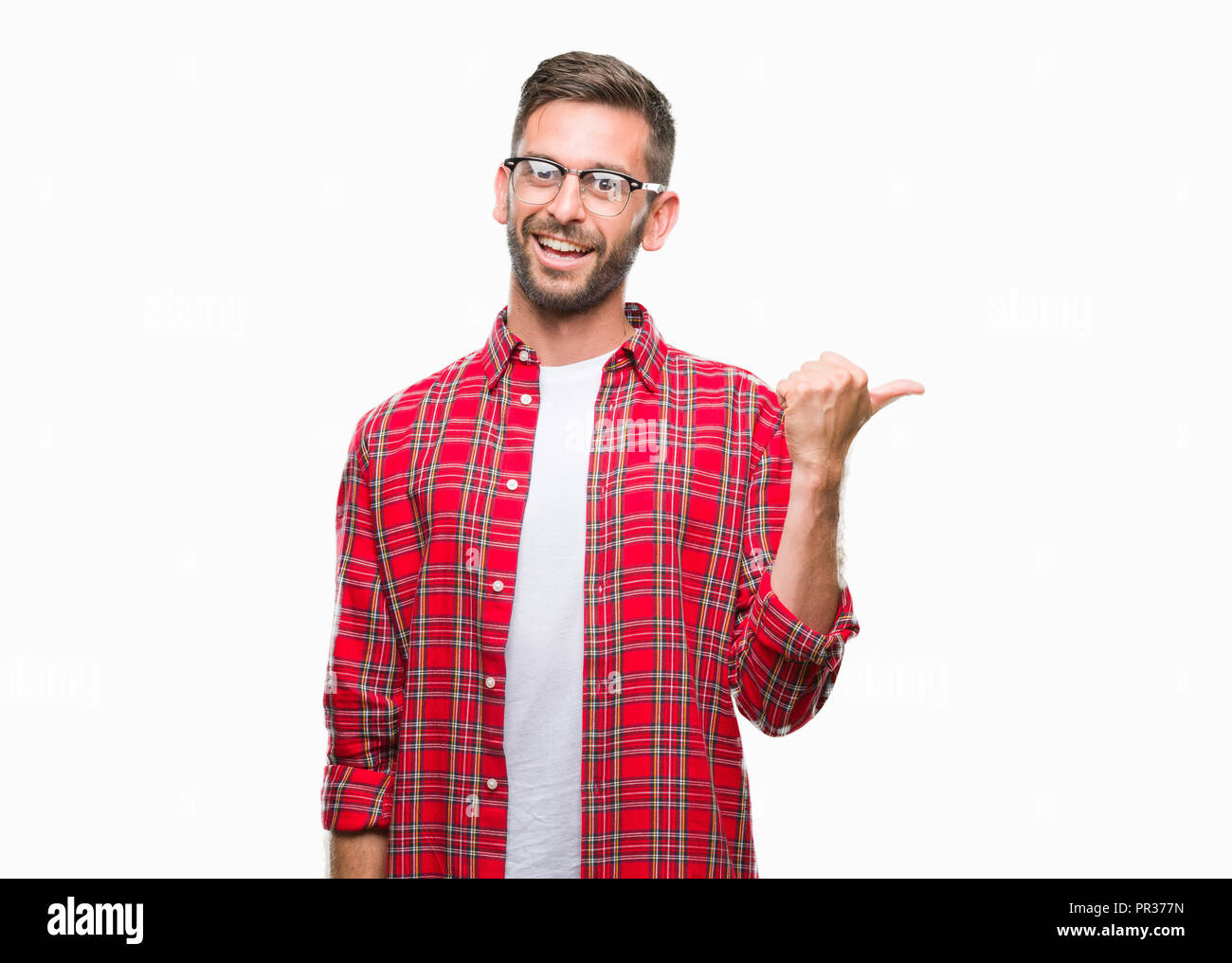 Young handsome man over isolated background smiling with happy face ...