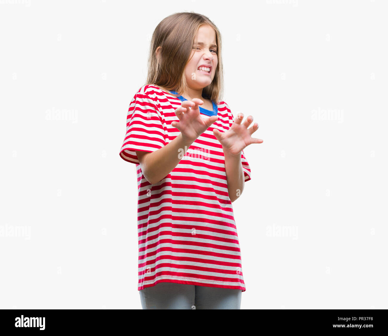 Young beautiful girl over isolated background disgusted expression ...