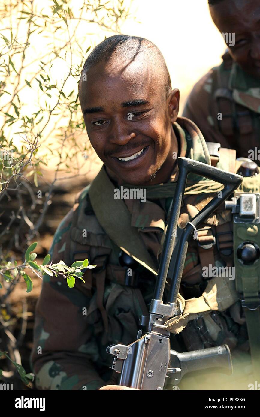 A South African soldier takes a breather during a Force on Force ...