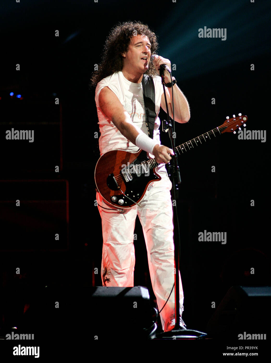Brian May with Queen performs in concert at the American Airlines Arena ...