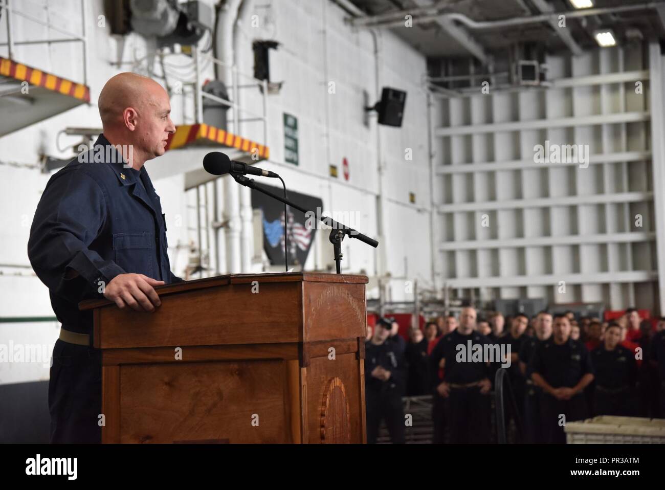 OCEAN (Oct. 3, 2017) Command Master Chief Todd Mangin speaks to the ...