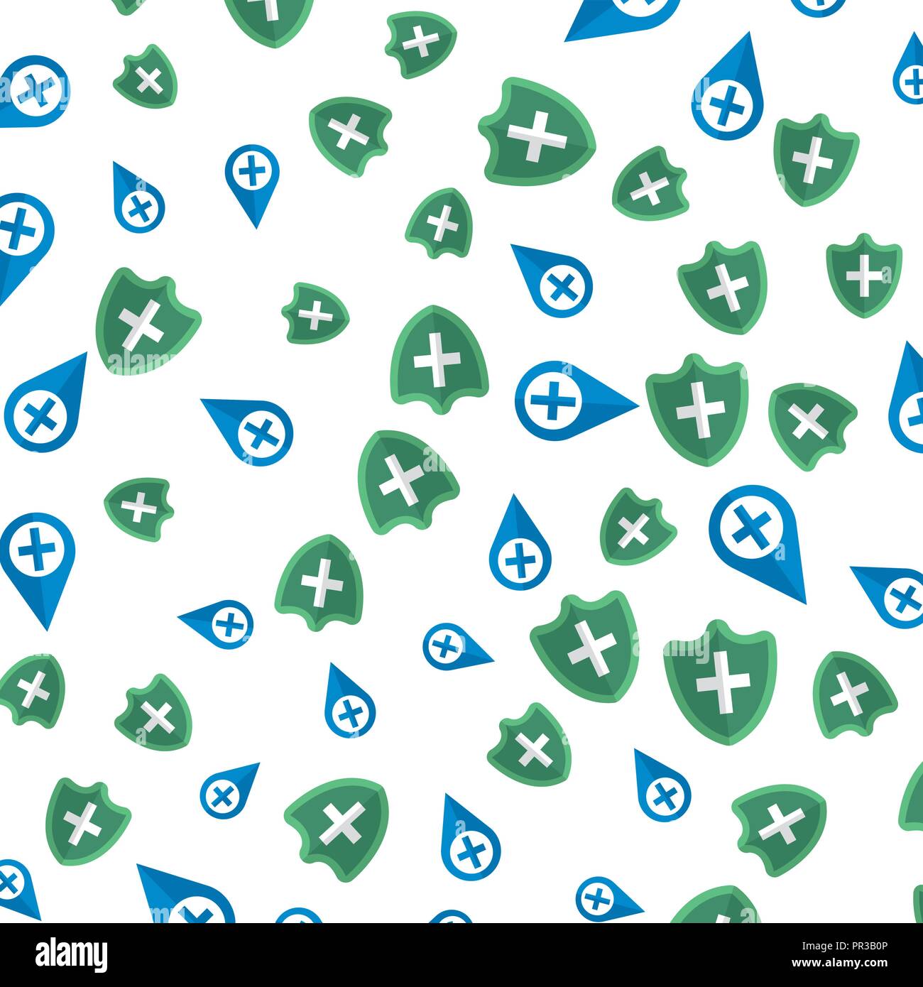 pin location with medical cross and shield pattern vector illustration ...