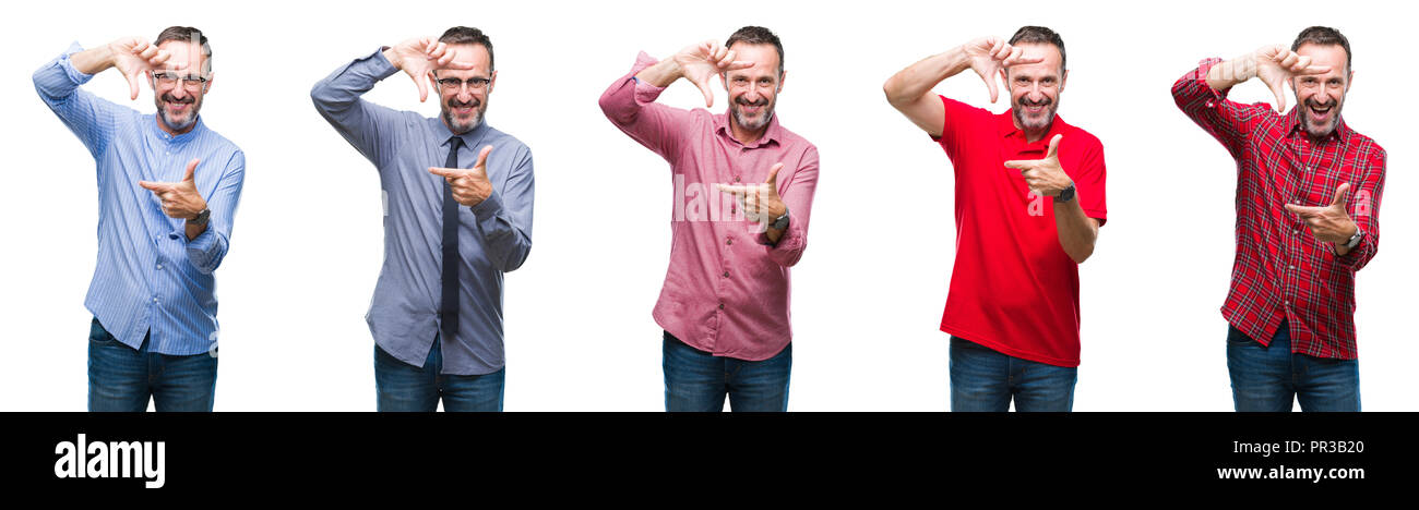 Collage of handsome elegant senior hoary man standing over isolated ...