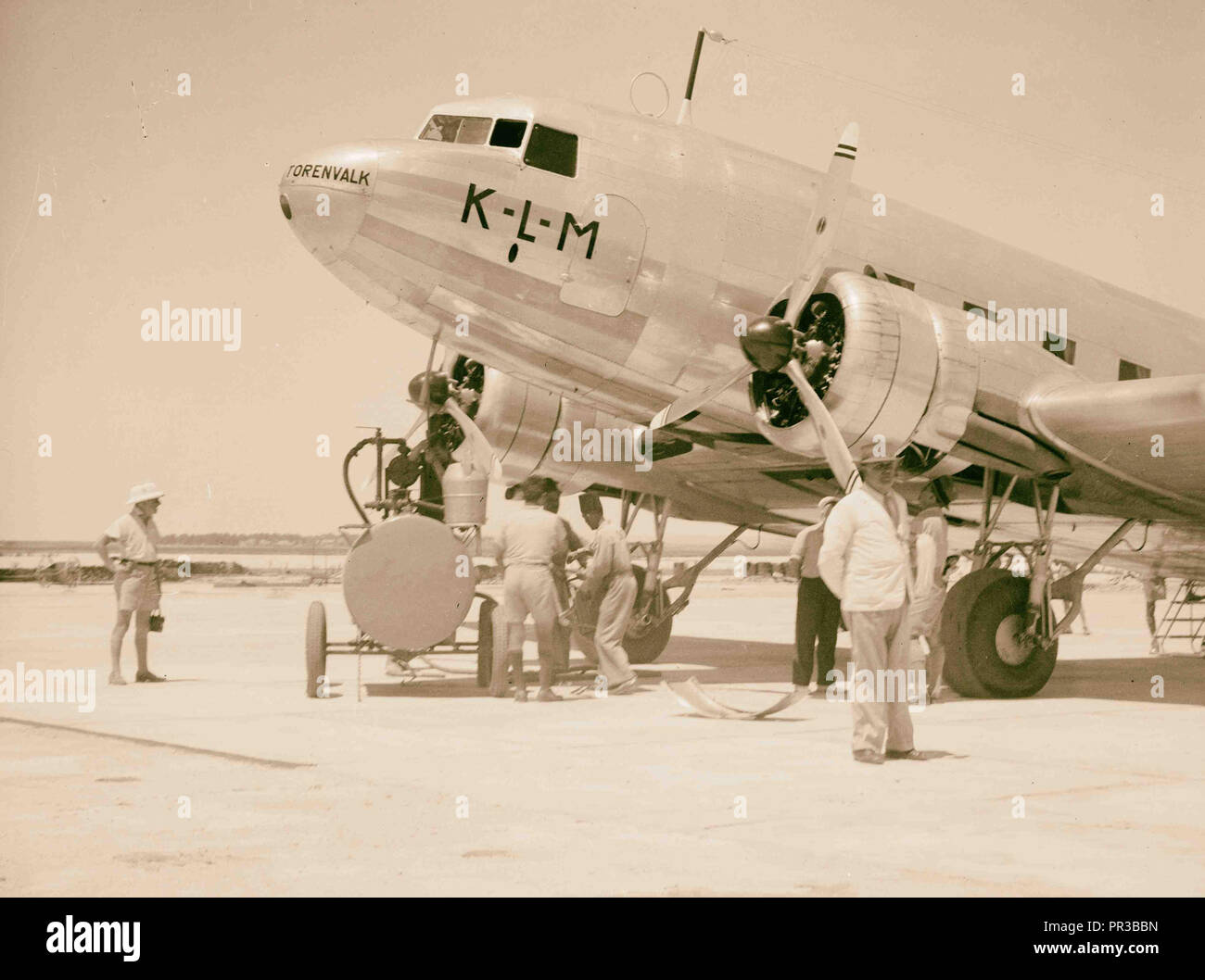 KLM & LOT planes arriving & taking off [Lydda]. 1934, Israel, Lod Stock ...