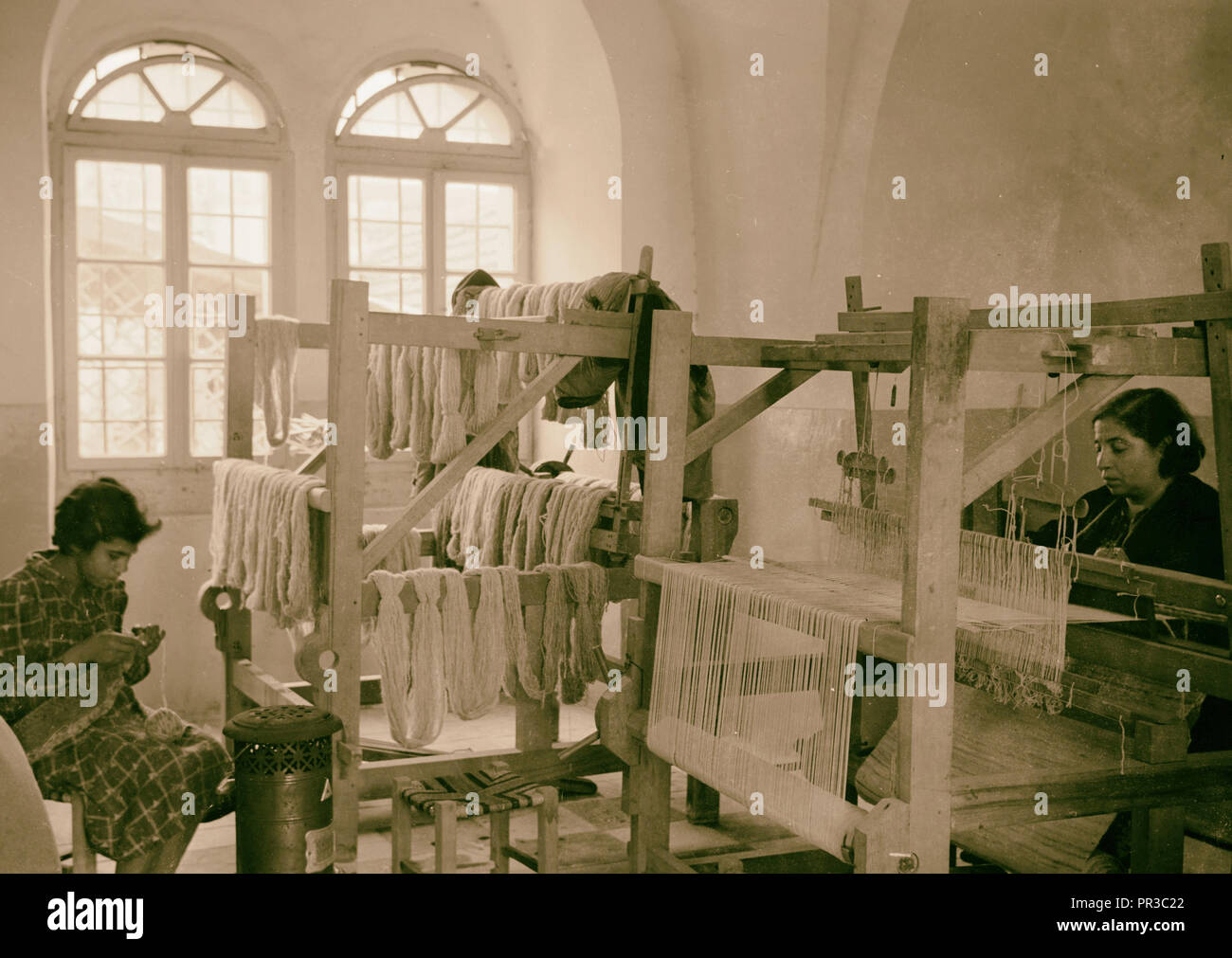 Women's Institute, One of the weaving rooms, 2 looms. 1934, Jerusalem ...