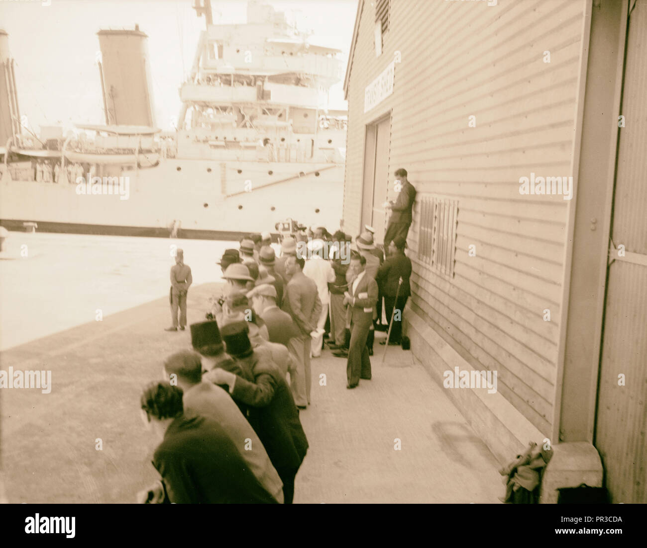 Arrival of the Negus to Haifa. Photo shows people waiting for the ...