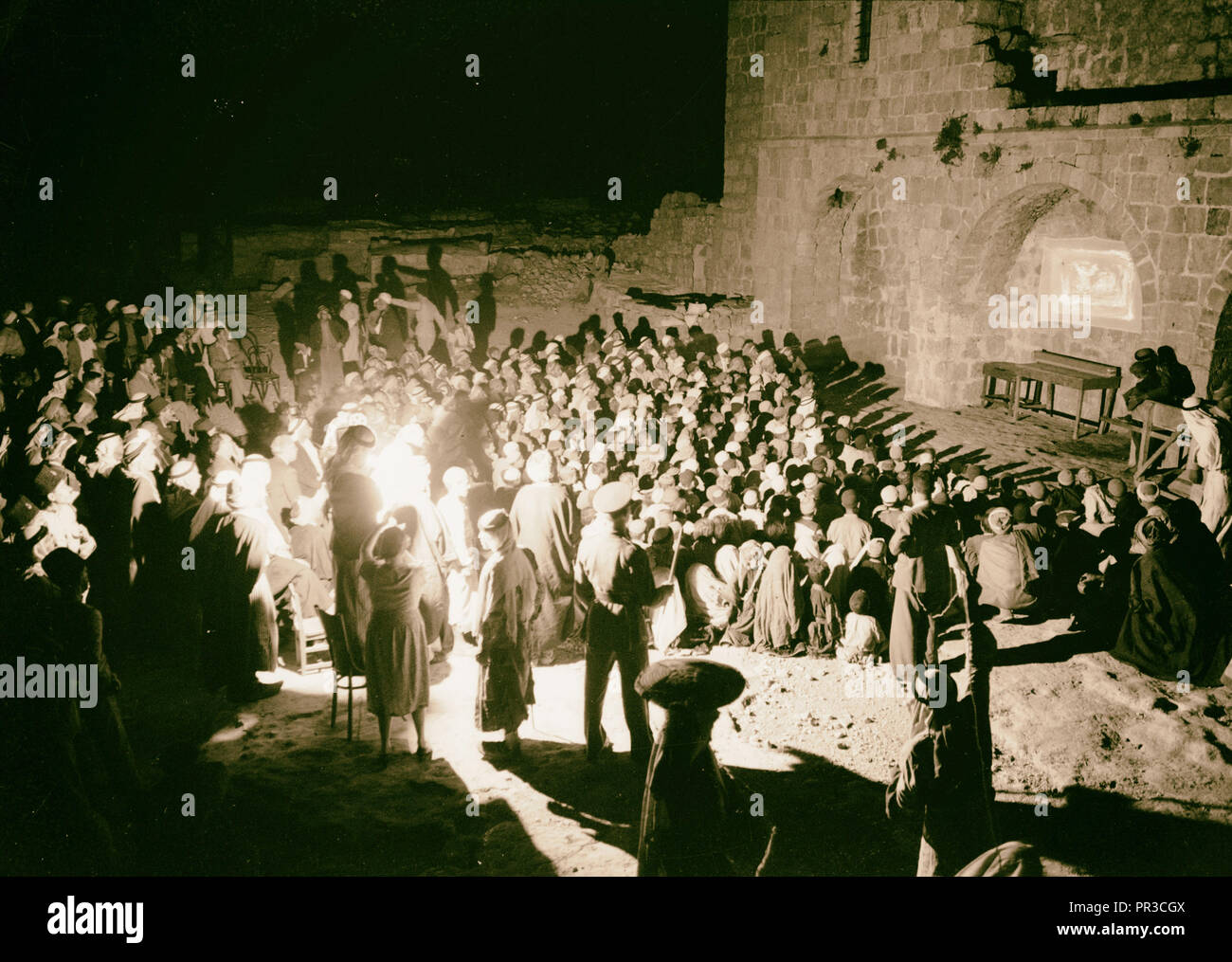 Halhul village at kilometer 30 on Hebron road Cinema being shown, large ...
