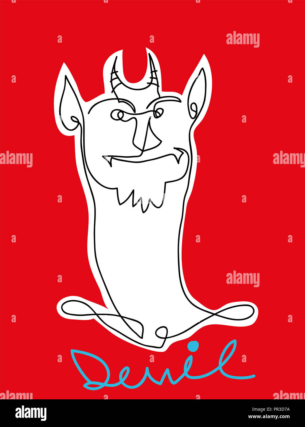 Abstract Devil. Black and white simple line drawing of devil Stock ...