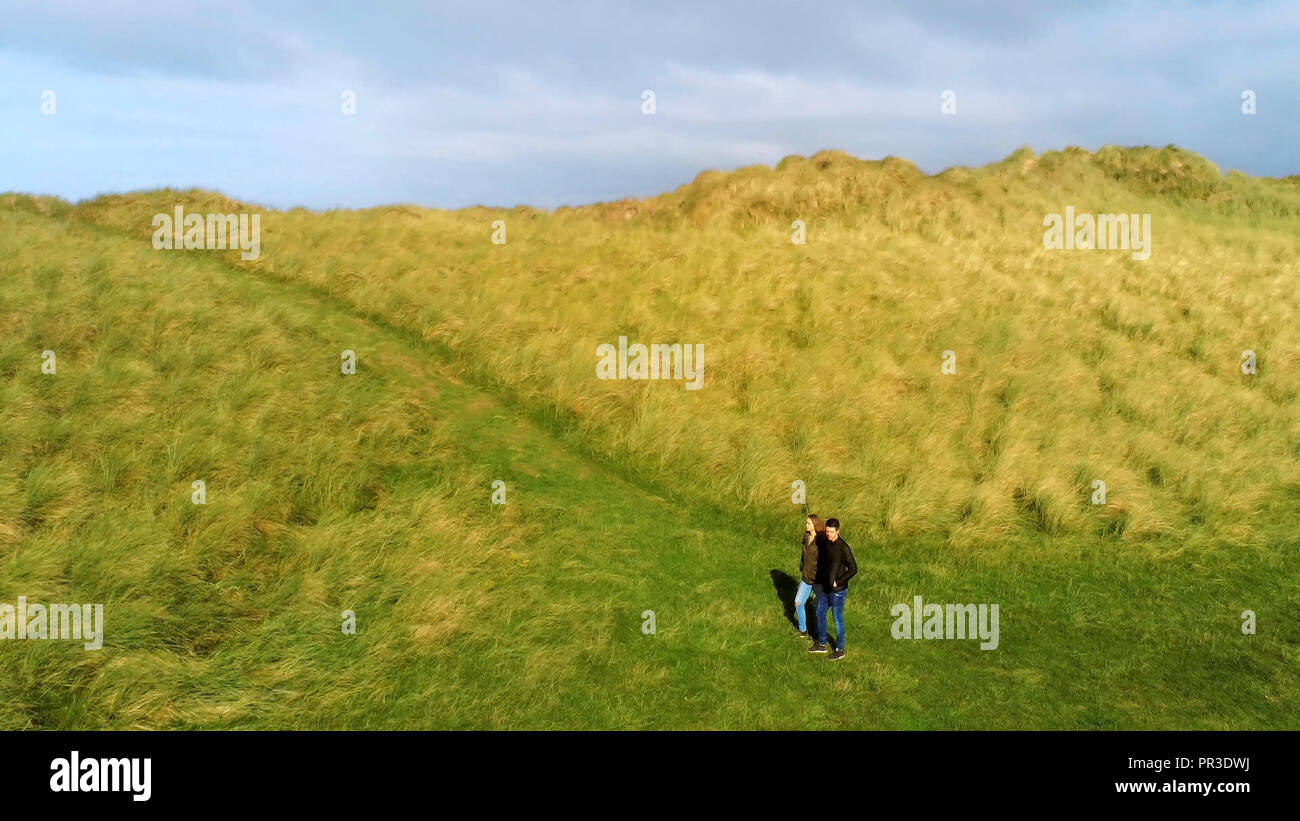 Aerial view over the grassy dunes at the Atlantic Ocean Stock Photo - Alamy