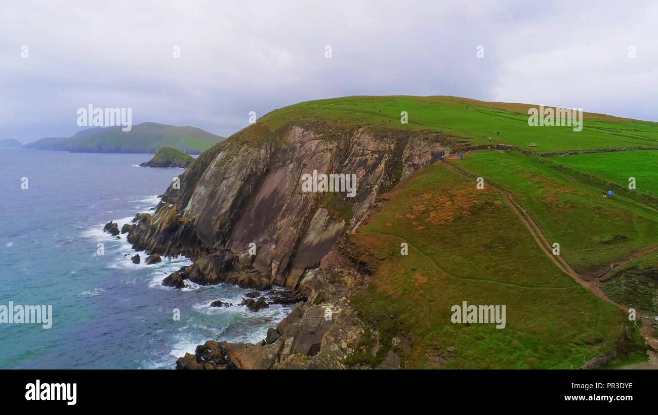 Beautiful Dunmore Head at Dingle Peninsula – aerial footage Stock Photo ...