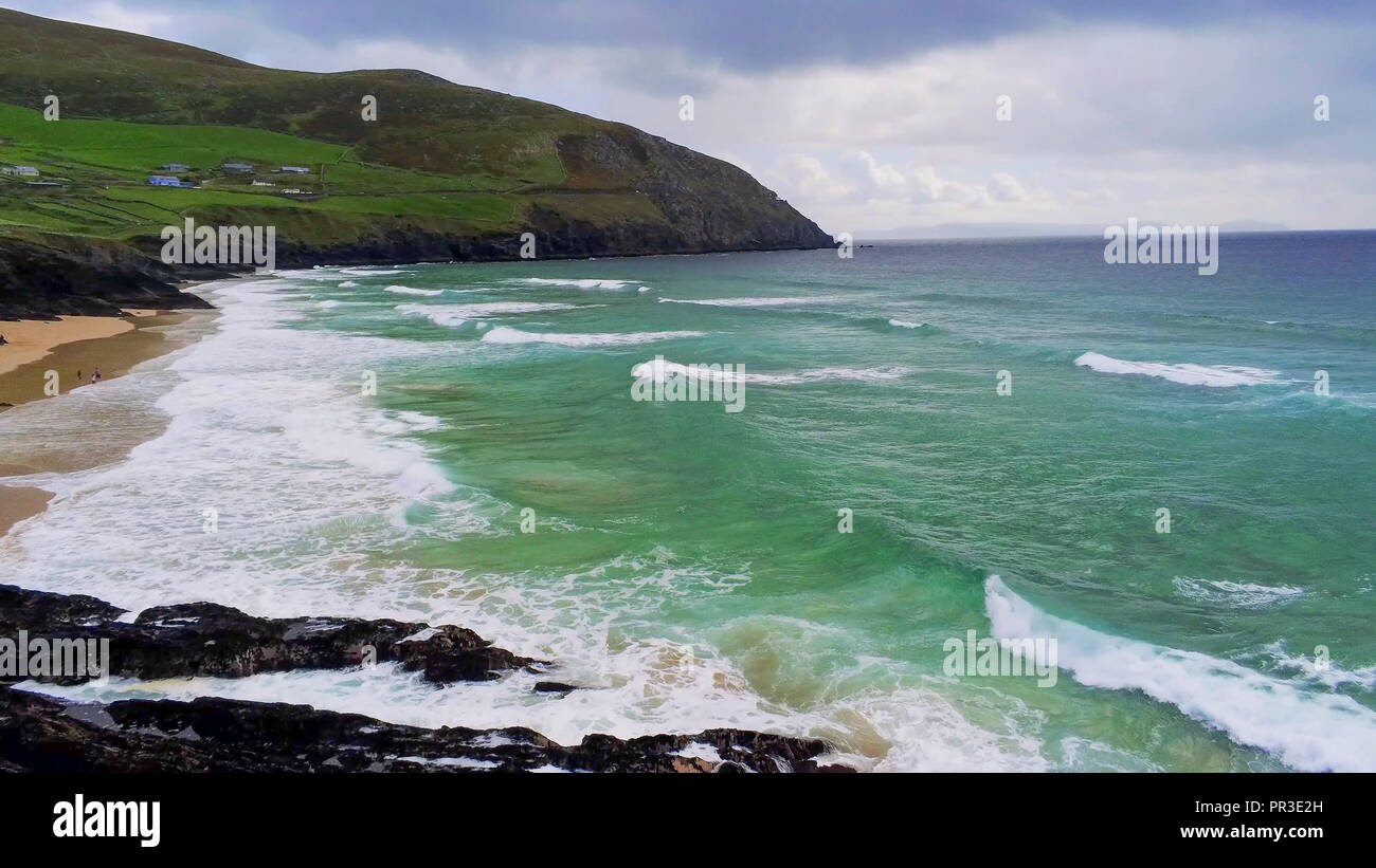 Aerial view over turquoise ocean water at the Irish west coast Stock ...
