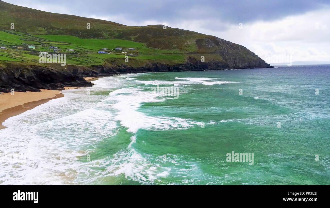 Aerial view over turquoise ocean water at the Irish west coast Stock ...