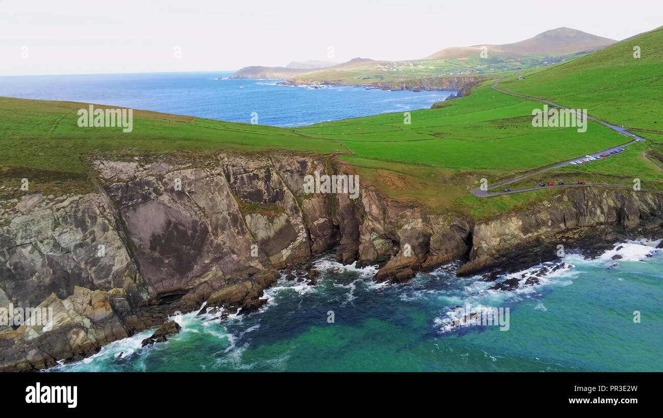 Aerial view over typical Irish west coast at Dingle Peninsula Stock ...