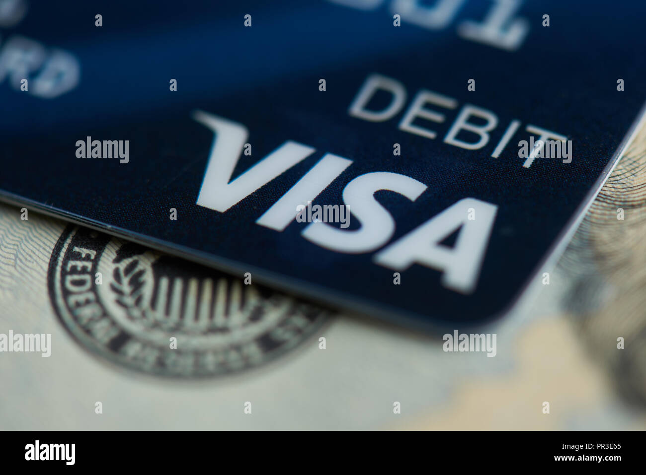 New york, USA - september 27, 2018: Debit visa electronic card on ...