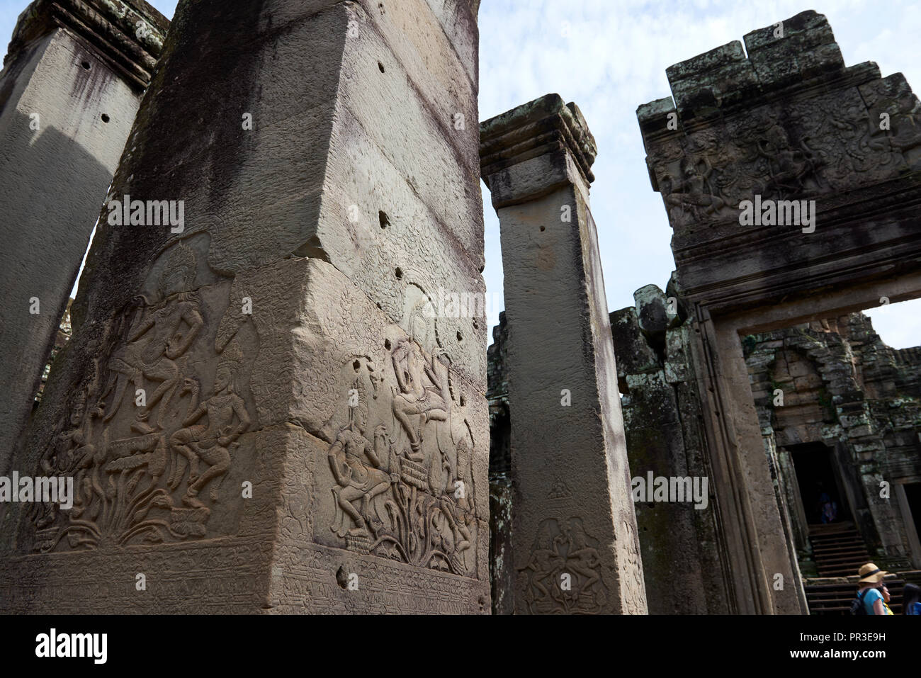 Bayon Temple ruins in Angkor Wat. The Angkor Wat complex, Built during ...