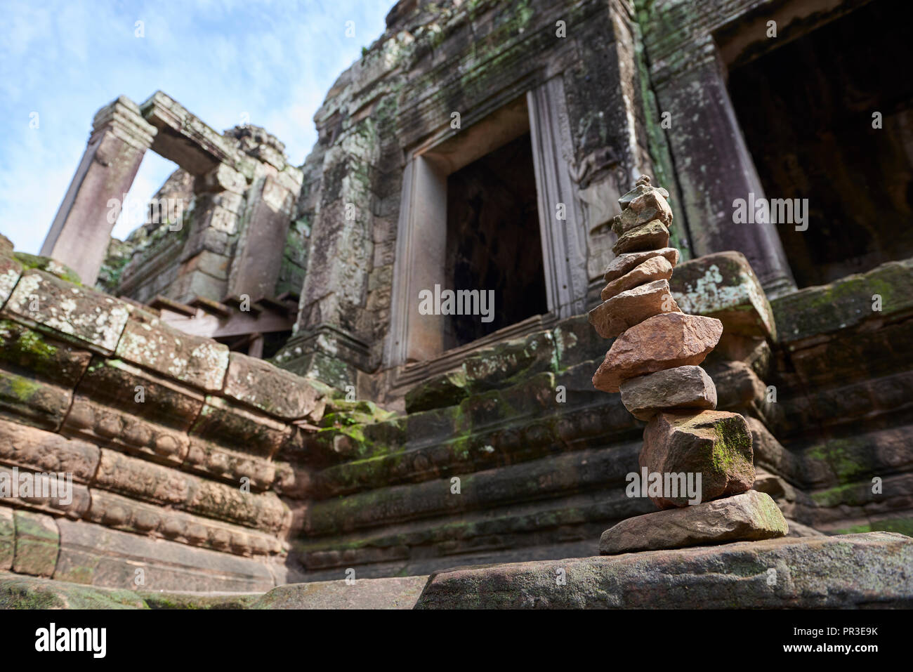 Bayon Temple ruins in Angkor Wat. The Angkor Wat complex, Built during ...