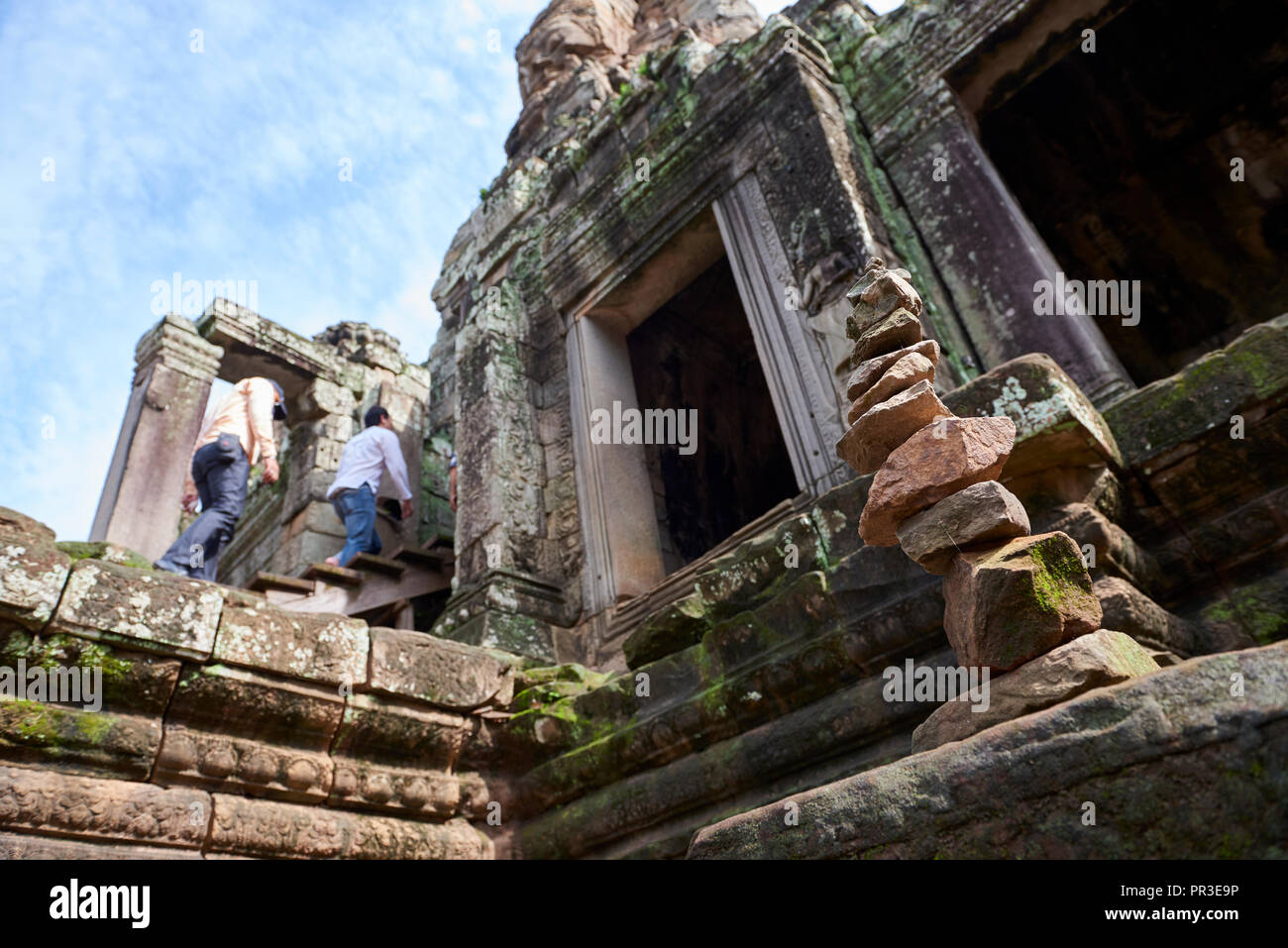Bayon Temple ruins in Angkor Wat. The Angkor Wat complex, Built during ...