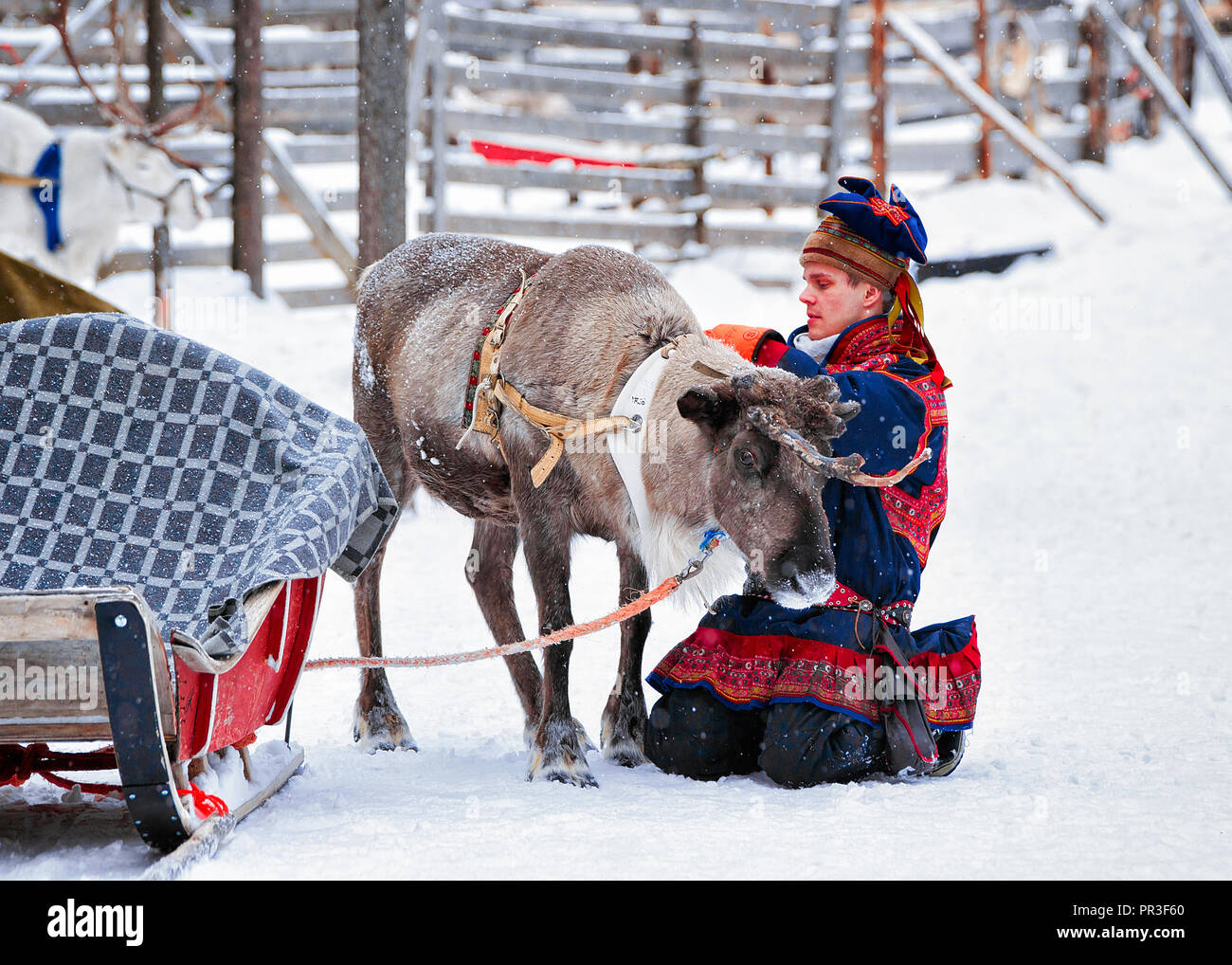 Rovaniemi, Finland - March 3, 2017: Man in Saami traditional costume at ...