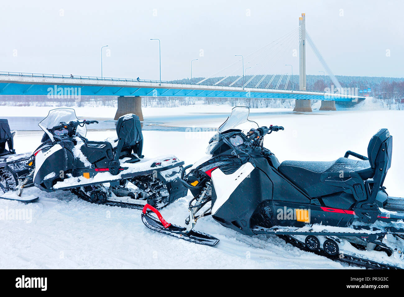 Snowmobiles in Winter Finland, in Lapland at Christmas. Extreme Sport ...