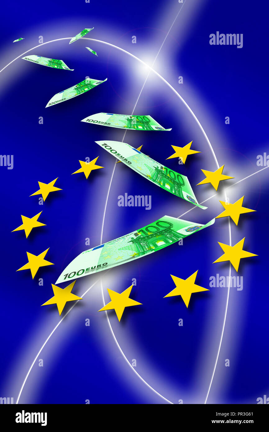 euro banknotes and European community symbol Stock Photo - Alamy