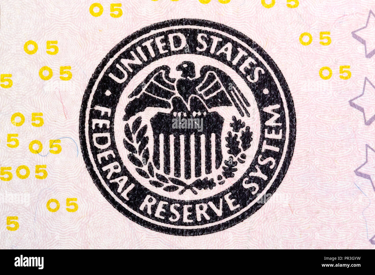 Federal Reserve System sign on five U.S. dollar bill Stock Photo - Alamy
