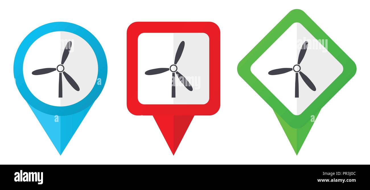 Windmill red, blue and green vector pointers icons. Set of colorful ...