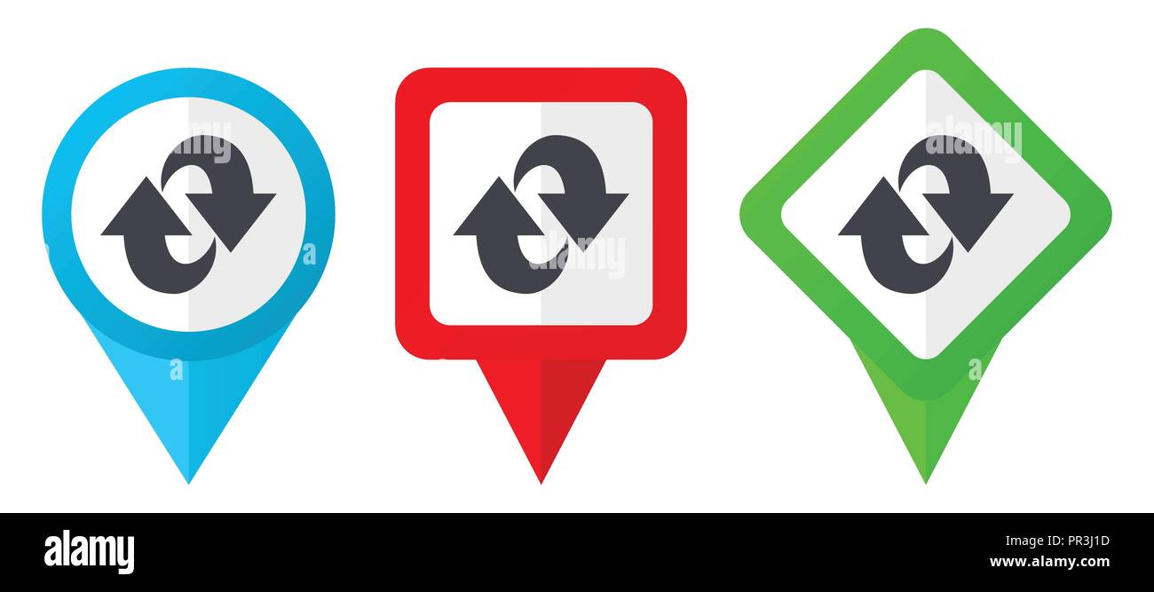 Rotation red, blue and green vector pointers icons. Set of colorful ...