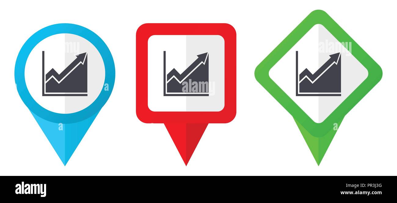 Histogram red, blue and green vector pointers icons. Set of colorful ...