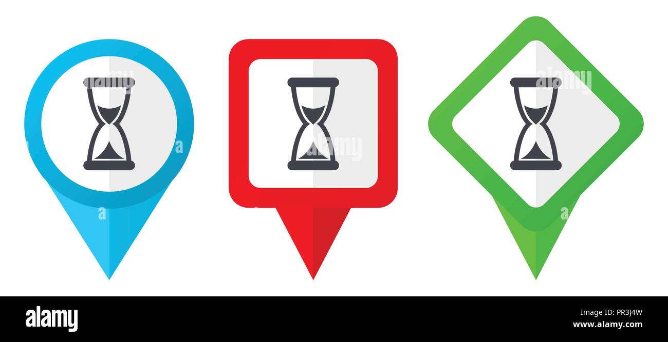 Time red, blue and green vector pointers icons. Set of colorful ...