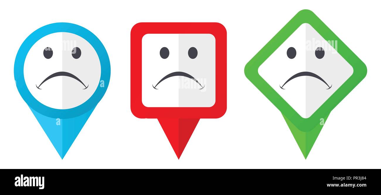 Cry red, blue and green vector pointers icons. Set of colorful location ...