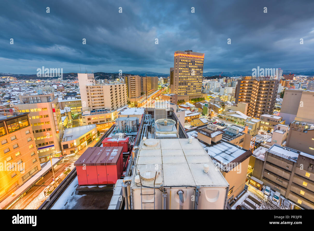 Kanazawa, Japan downtown rooftop cityscape at dusk Stock Photo - Alamy