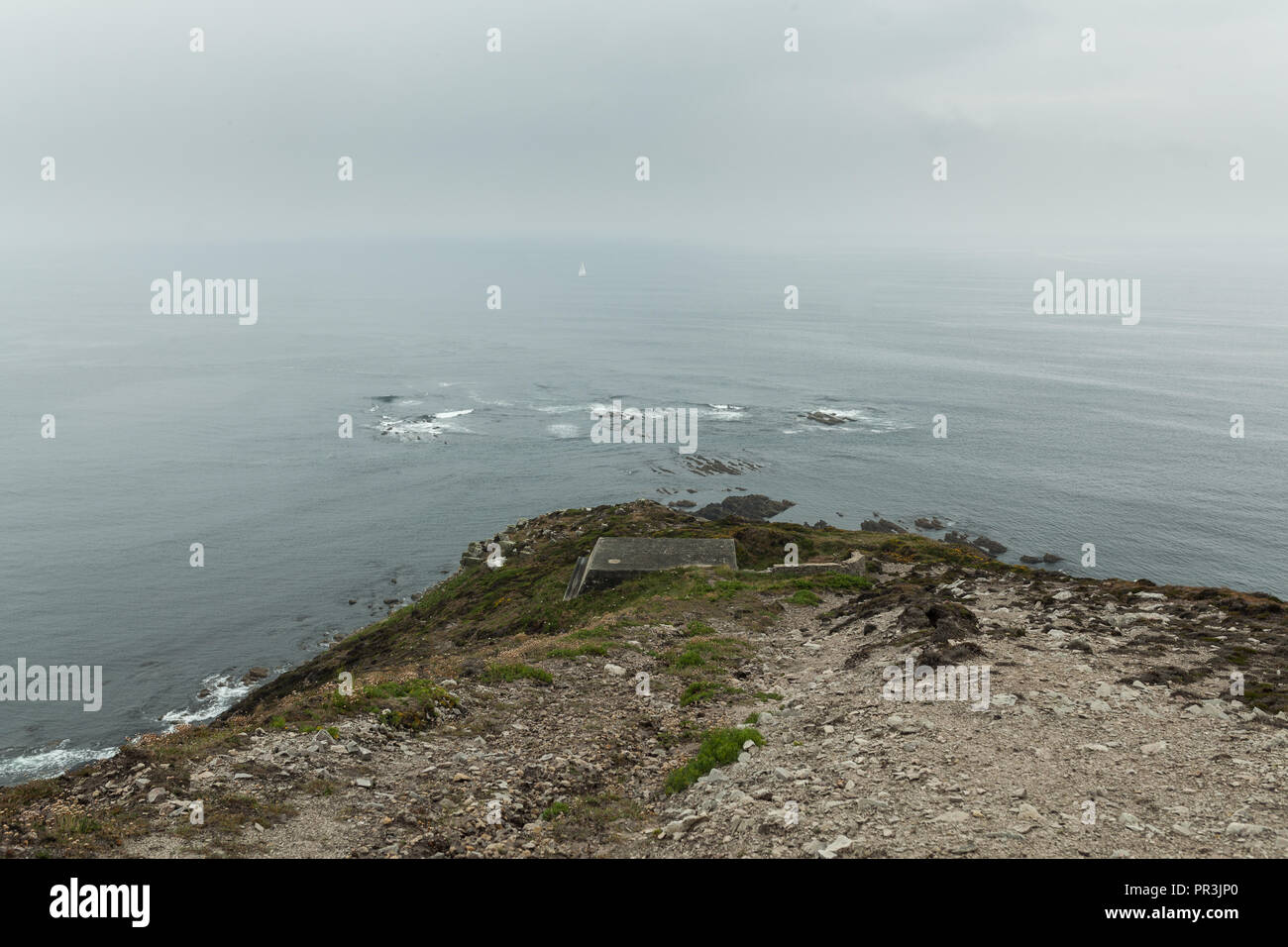 Summer Atlantic rocky coast view Big stony rockfall on precipice shore ...