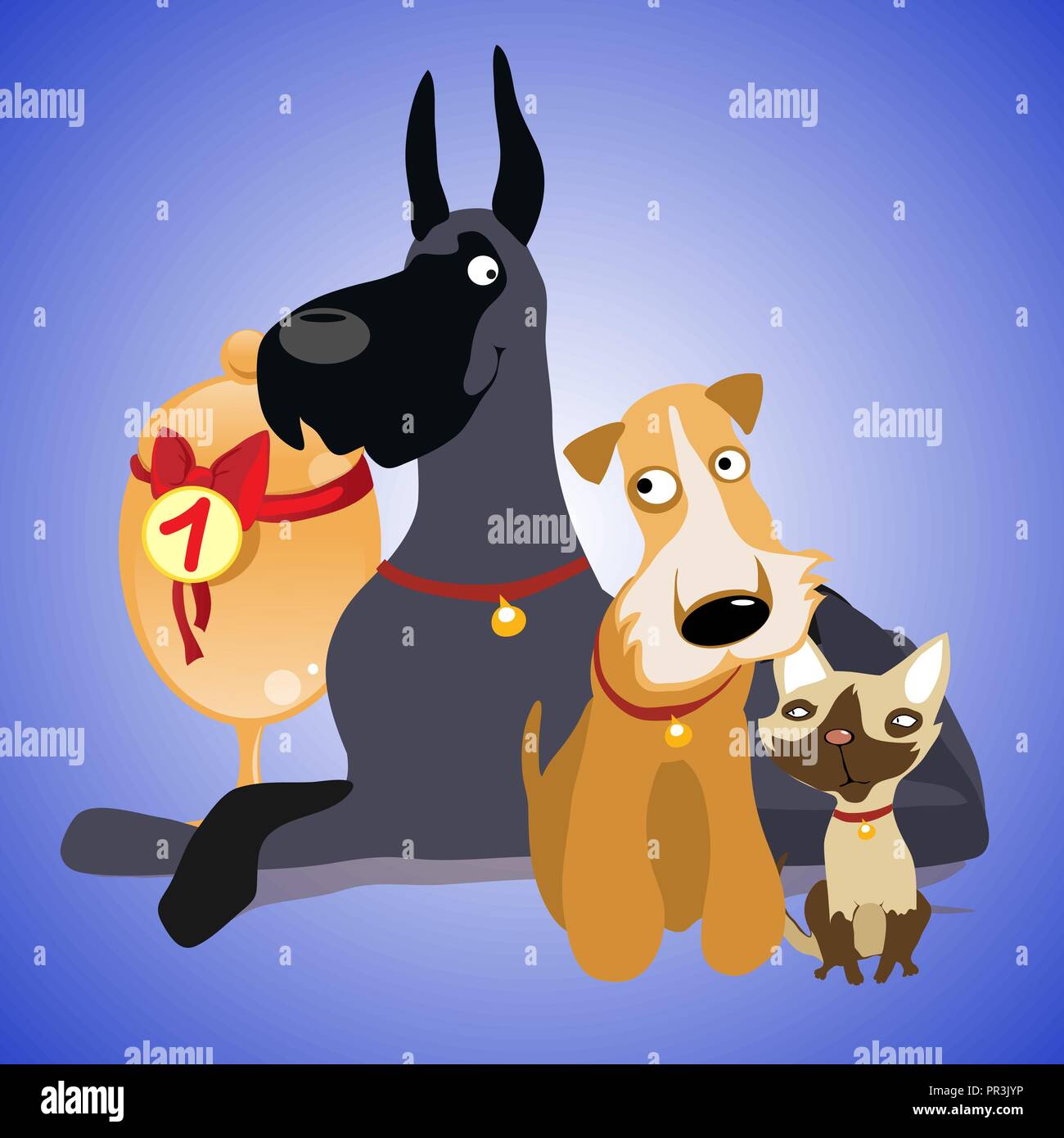 Cute poster with a picture Pets. Exhibition of cats and dogs. Vector ...