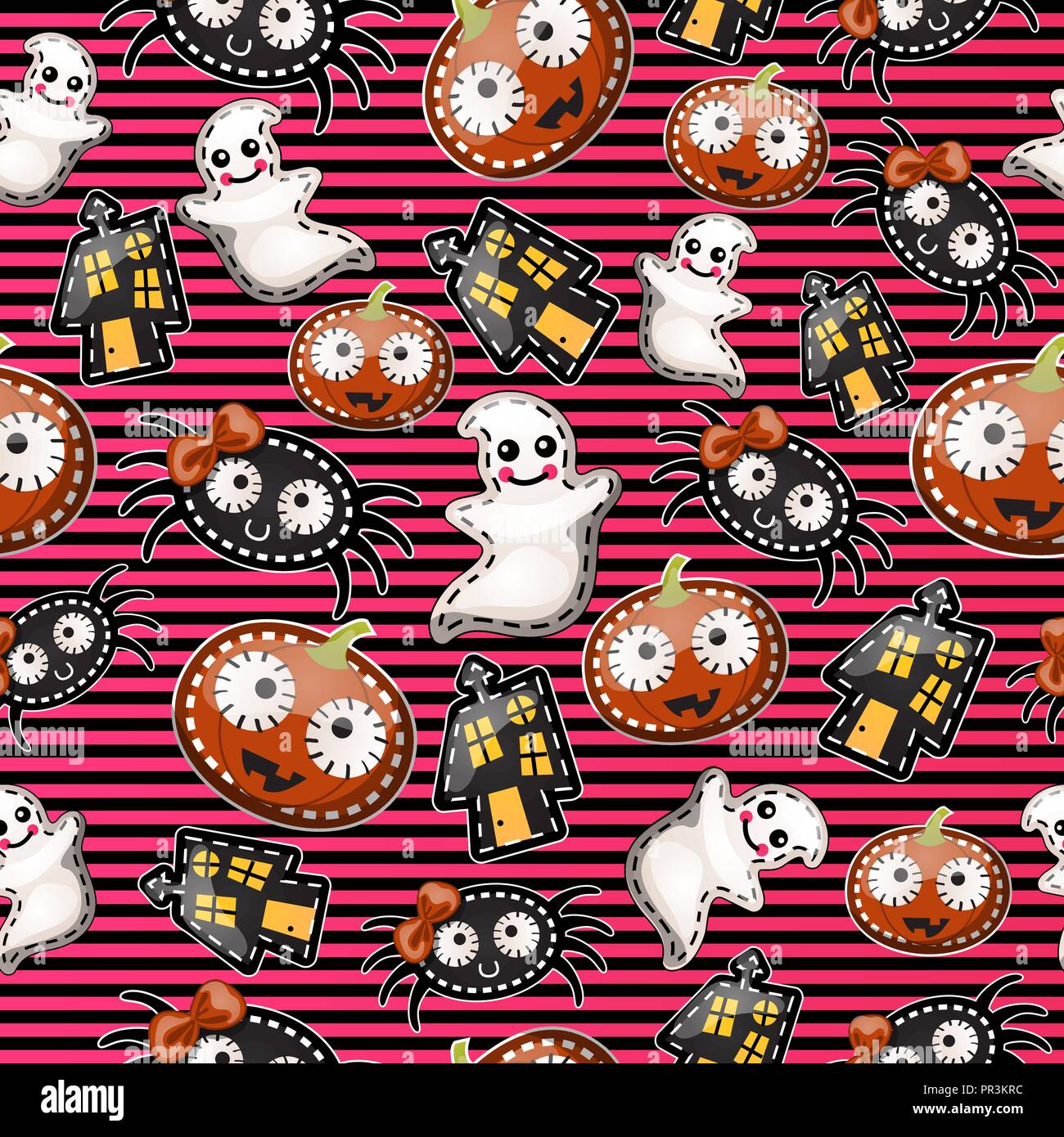 Texture of cute characters Halloween holiday isolated on striped ...